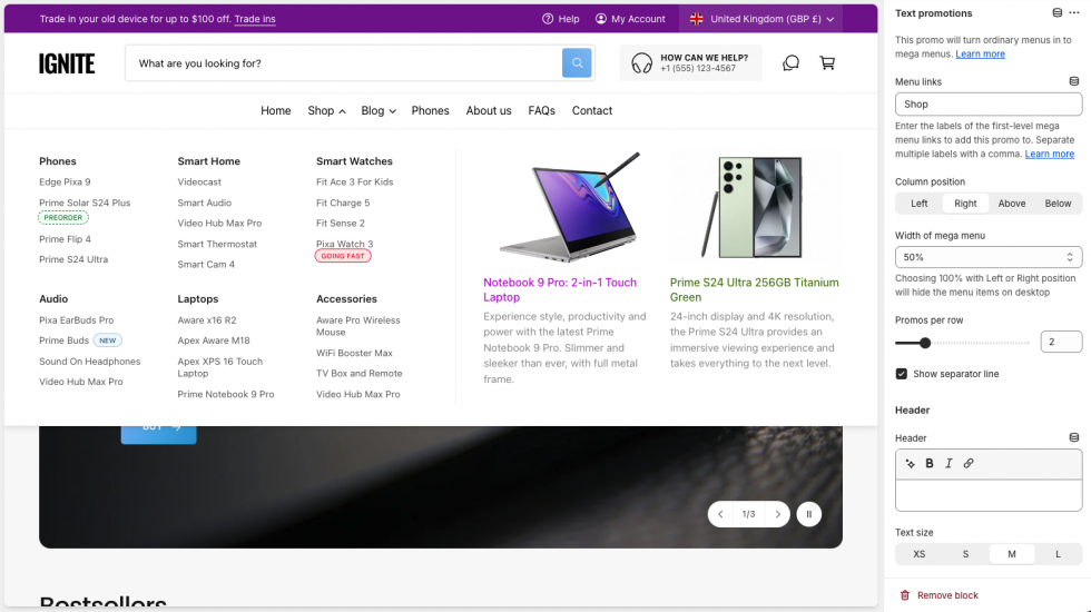 Header/navigation - Benchmark Themes